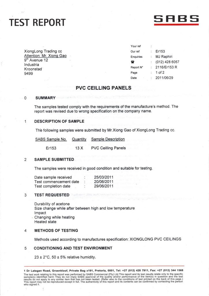 SABS Test Report – Camfly