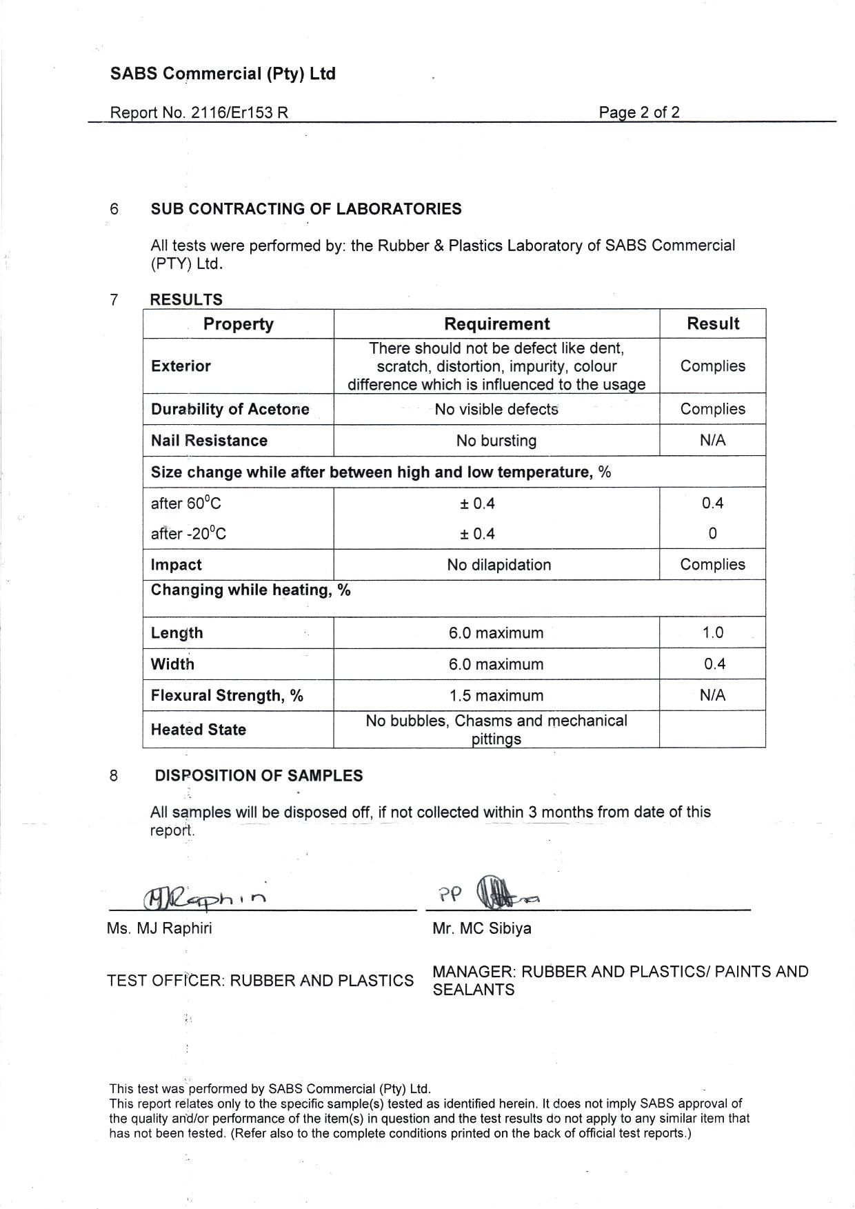 SABS Test Report – Camfly