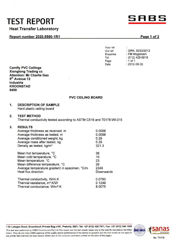 SABS Test Report – Camfly